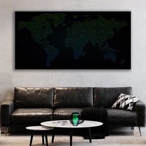 Binary Code World Map, Binary Code Wall Decor, World Map Wall Art ...