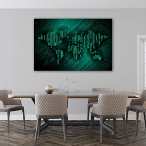 Binary Code World Map, Binary Code Wall Art, World Map Wall Decor ...