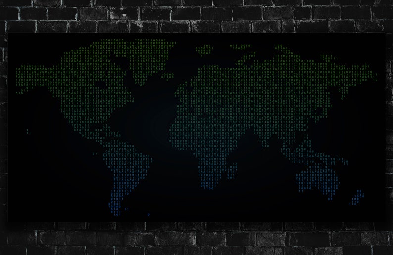 Binary Code World Map Binary Code Wall Decor World Map Wall - Etsy UK