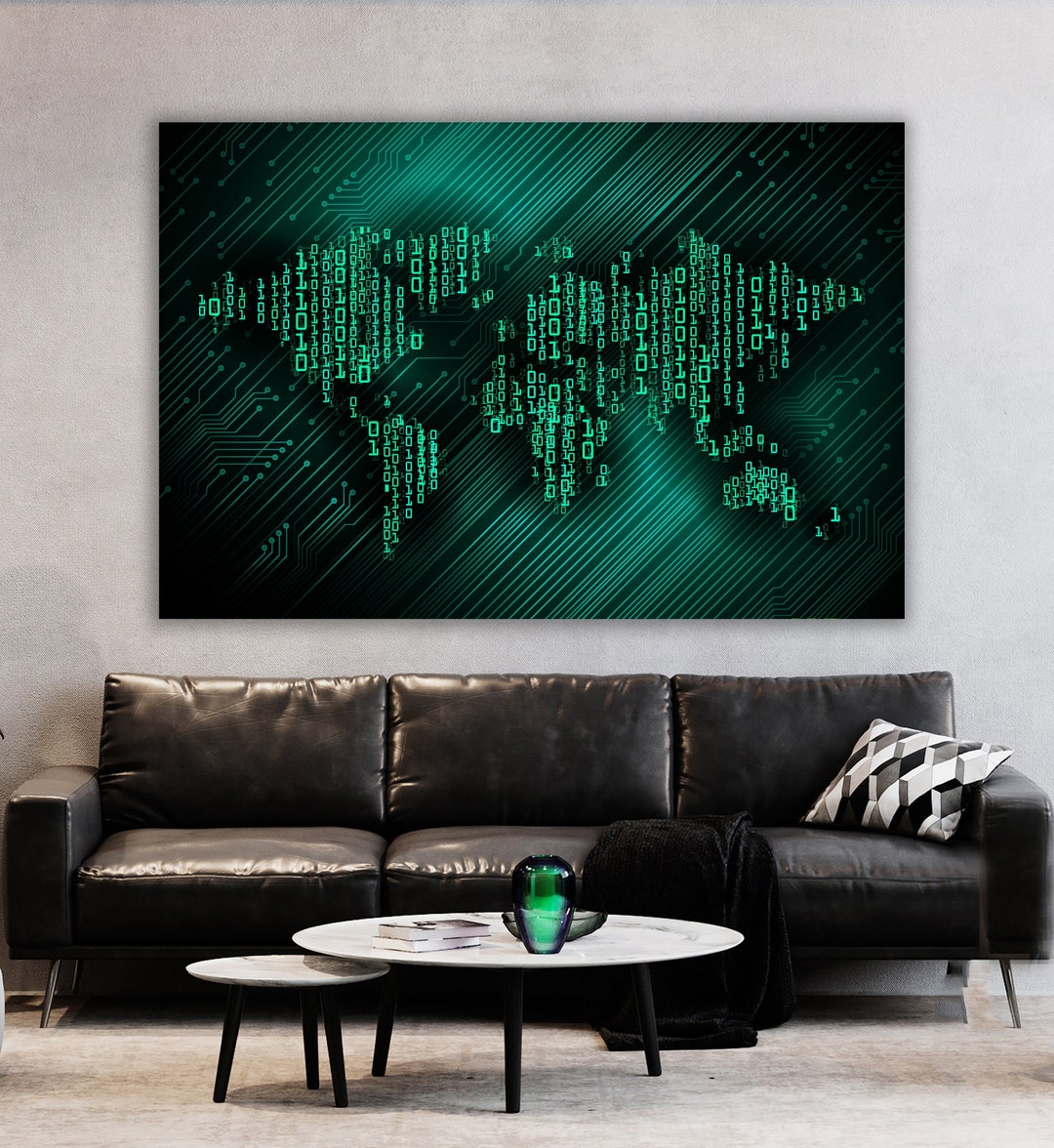 Binary Code World Map, Binary Code Wall Art, World Map Wall Decor ... Binary Code World Map, Binary Code Wall Art, World Map Wall Decor ...