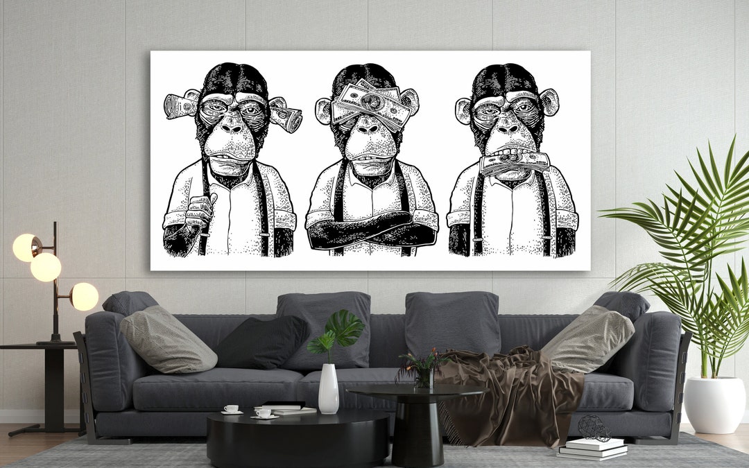 Three Monkeys, 3 Monkeys Canvas Print, Animal Wall Art, Huge Canvas ...