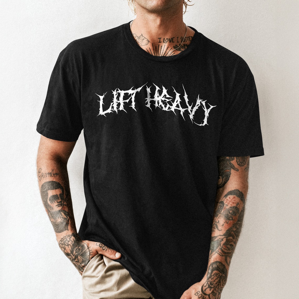 Lift Heavy Shirt Heavy Metal Font Motivational and Intense Graphic Tee ...