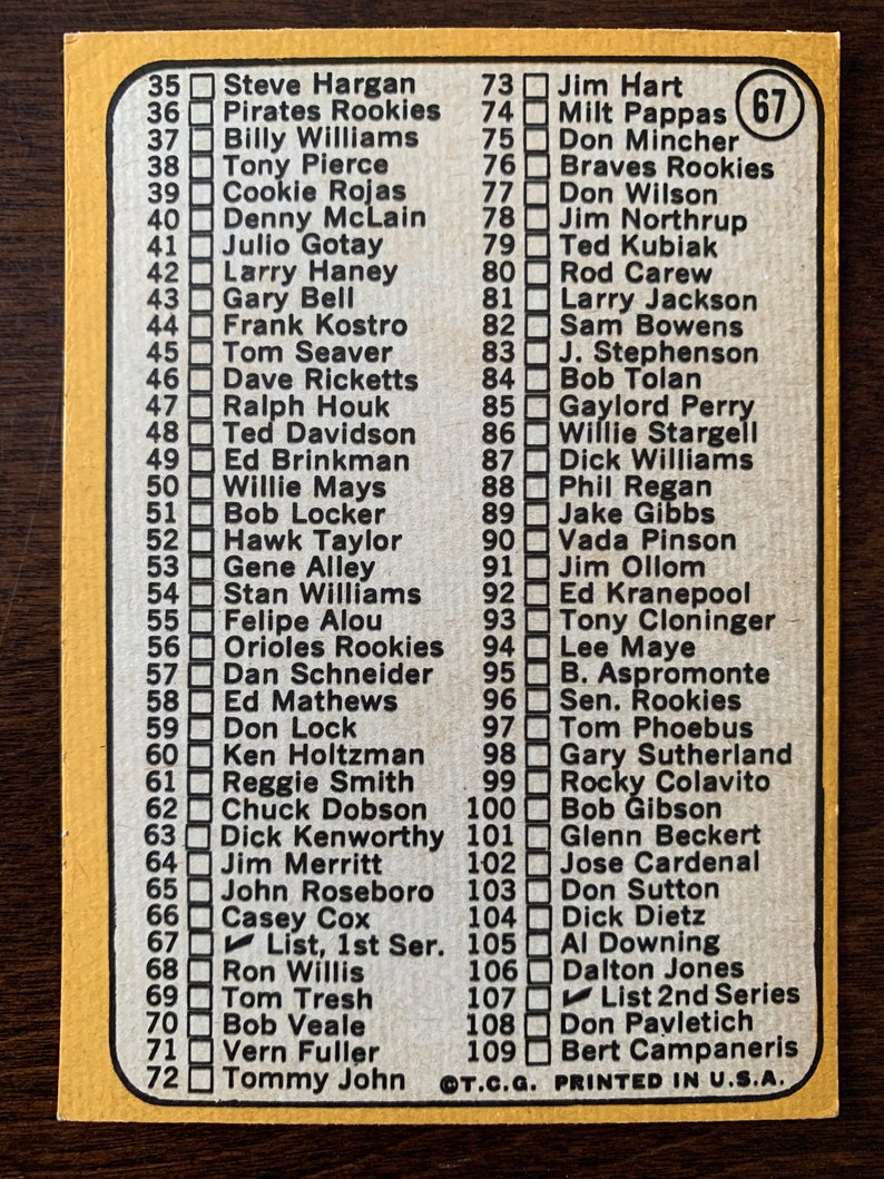 1968 Topps Baseball 1st SERIES CHECKLIST Jim Kaat 67 NRMT - Etsy