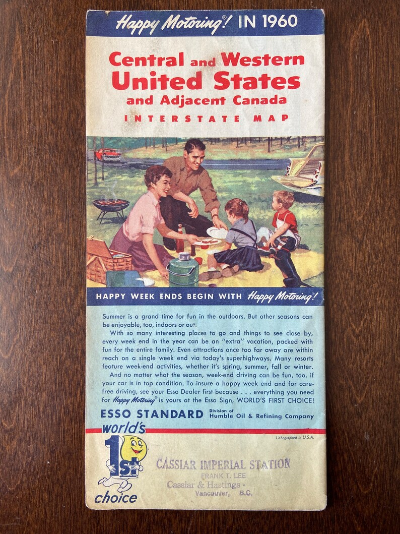 1960 Vintage Central and Western UNITED STATES Interstate Map ESSO - Etsy