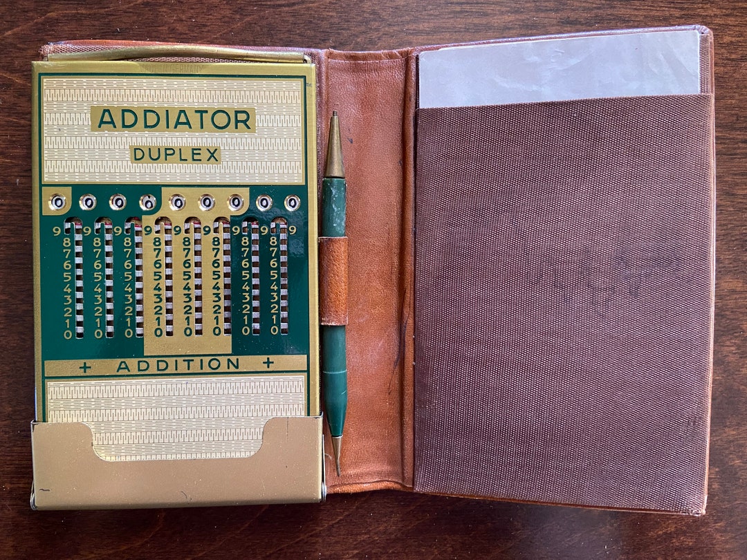 ADDIATOR DUPLEX Antique Calculator Addition Subtraction Leather Case ...