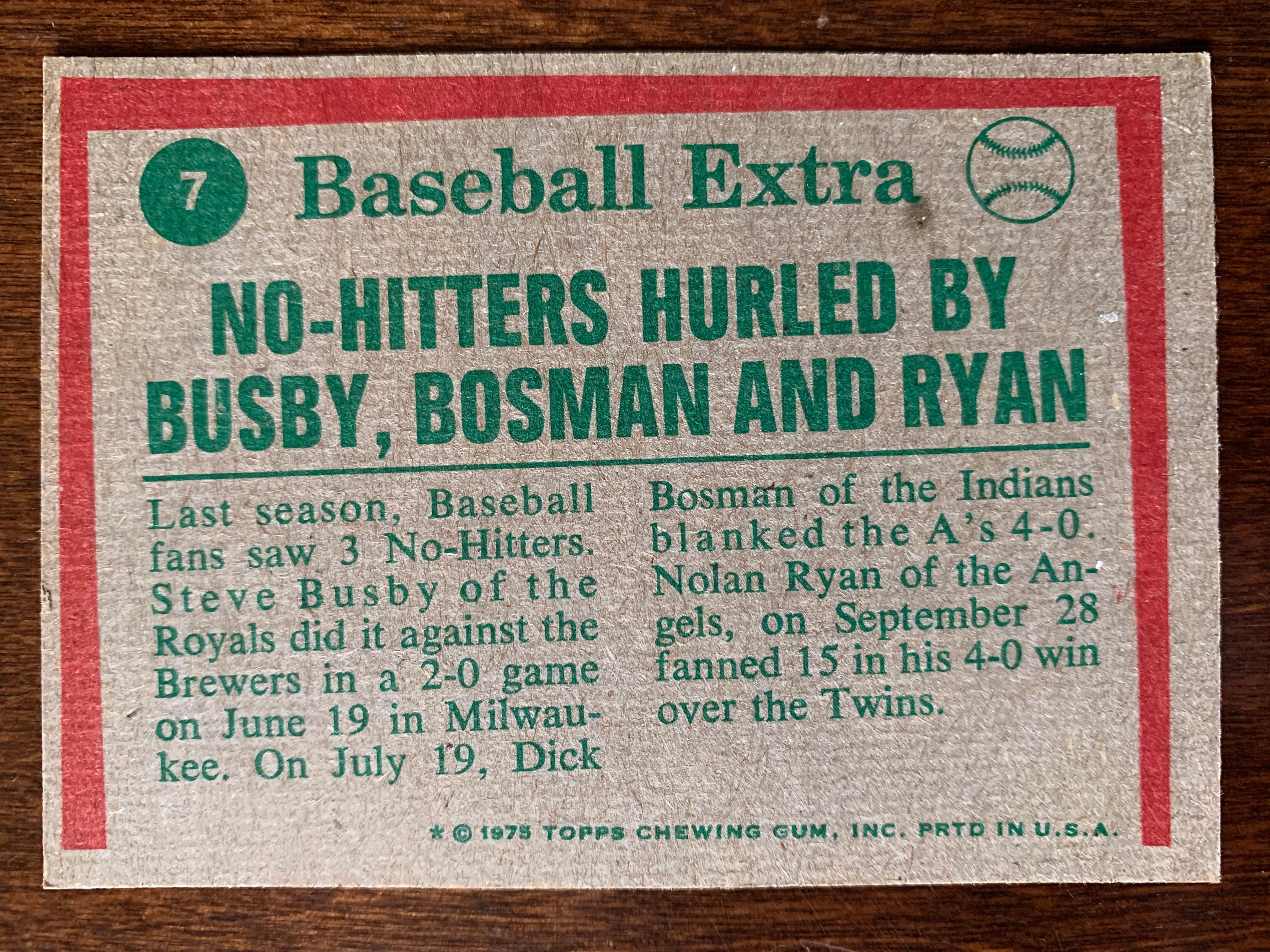 1975 Topps Baseball Busby Bosman Nolan Ryan #7 Highlights No Hitters ...
