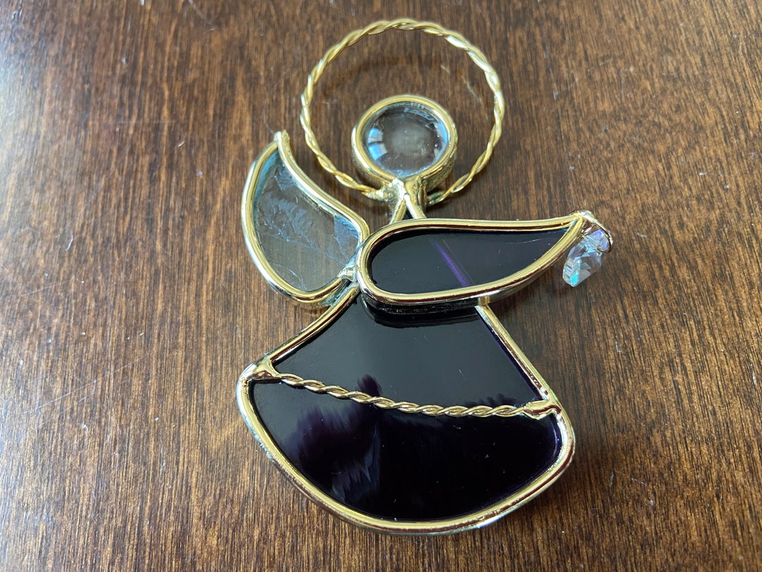 GANZ ANGEL Purple Stained Glass Angel With Crystal Heart Ornament 3 ...