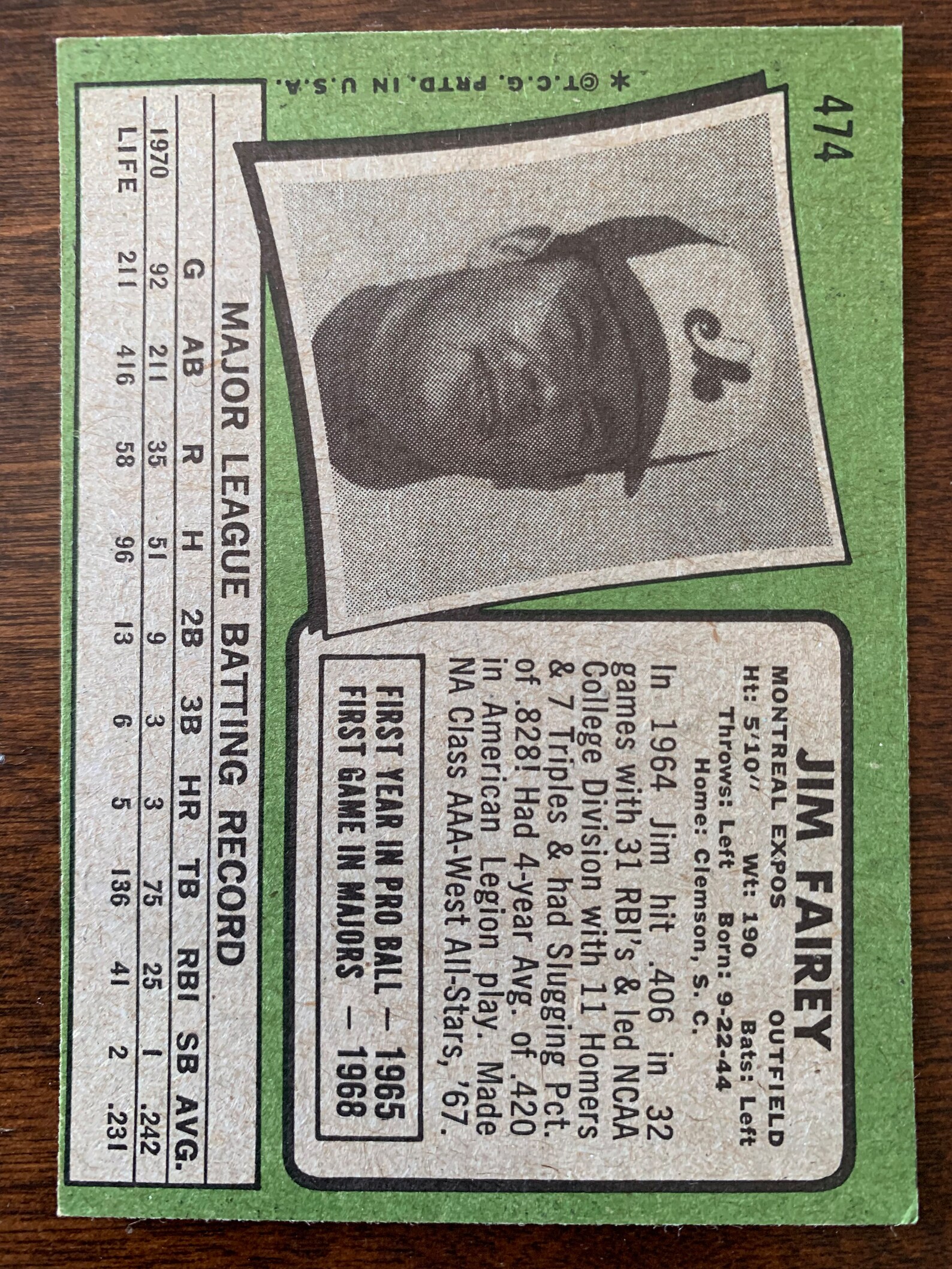 1971 Topps Baseball Card JIM FAIREY #474 Montreal Expos EX+ - Etsy