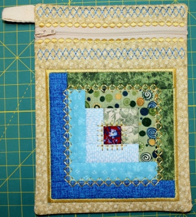 Embroidery In-the-hoop Log Cabin Zippered Pouch - Etsy