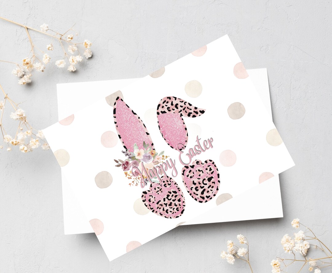 Printable Easter Card, Cheetah Bunny Ears and Feet, Digital Download ...