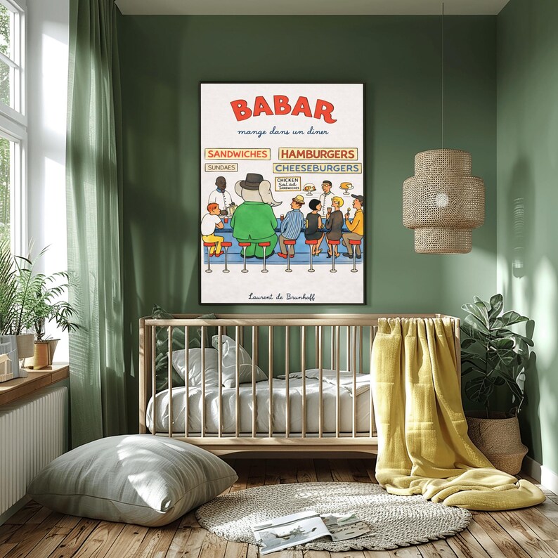 Babar the Elephant Mange Dans Un Diner Poster - Vintage American Diner ...
