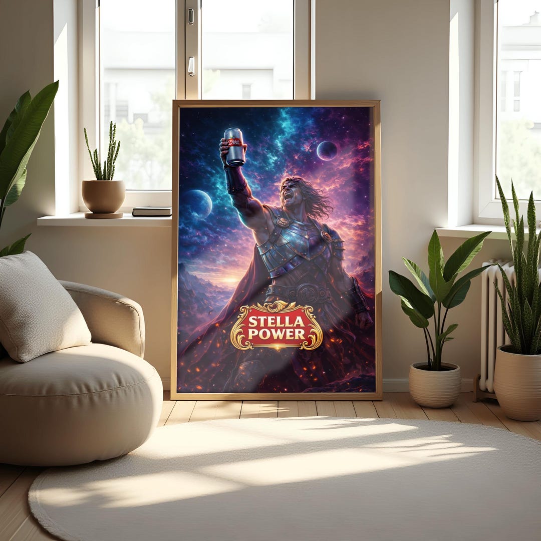Stella Artois Cosmic Warrior Poster, Purple and Gold Armor (sci-fi Bar ...