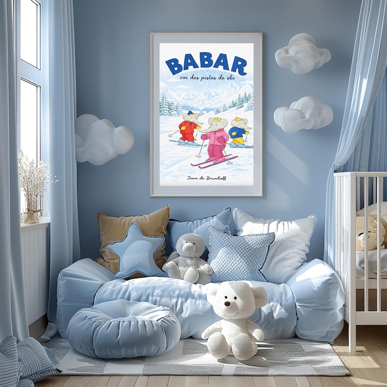 Babar the Elephant Roi Des Pistes De Ski Poster - Vintage Elephant ...