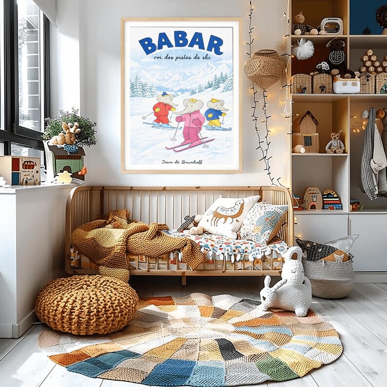 Babar the Elephant Roi Des Pistes De Ski Poster - Vintage Elephant ...