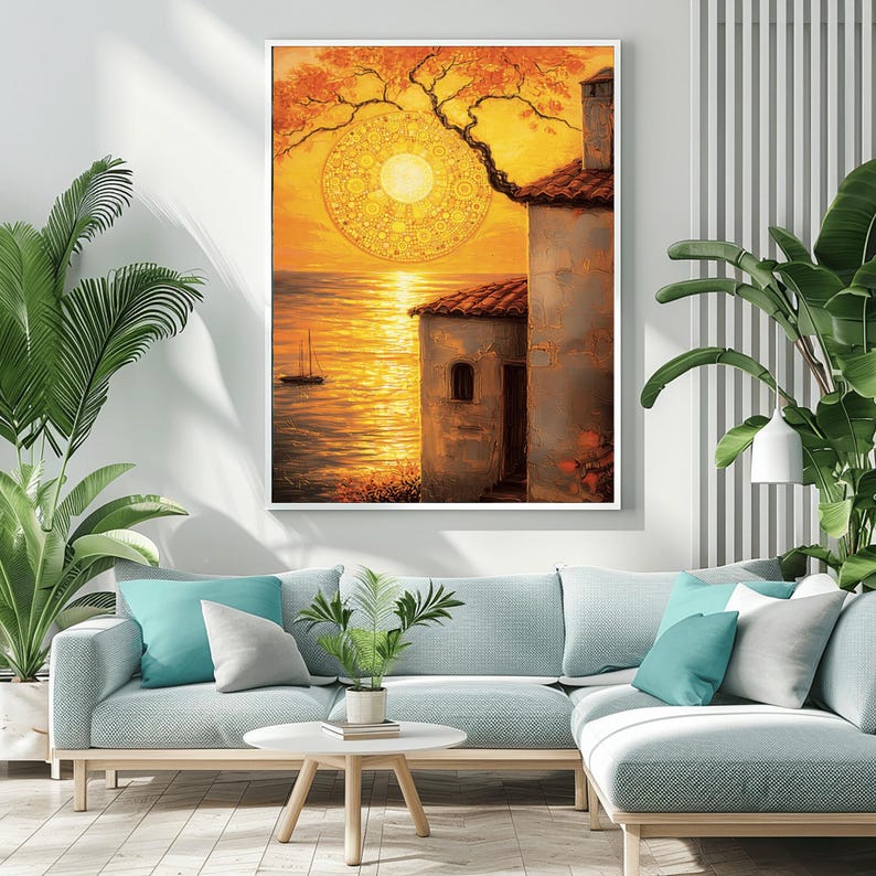 Gustav Klimt Inspired Coastal Sunset, Tuscan Villa Wall Art, Golden ...