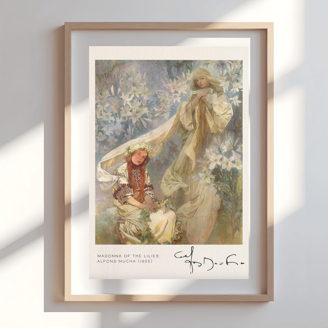 Alphonse Mucha Madonna of the Lilies Poster: Art Nouveau Floral Print ...