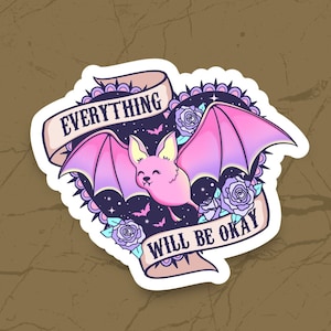 Bat Vinyl Sticker, Halloween Sticker, Pastel Goth Sticker, Positivity ...