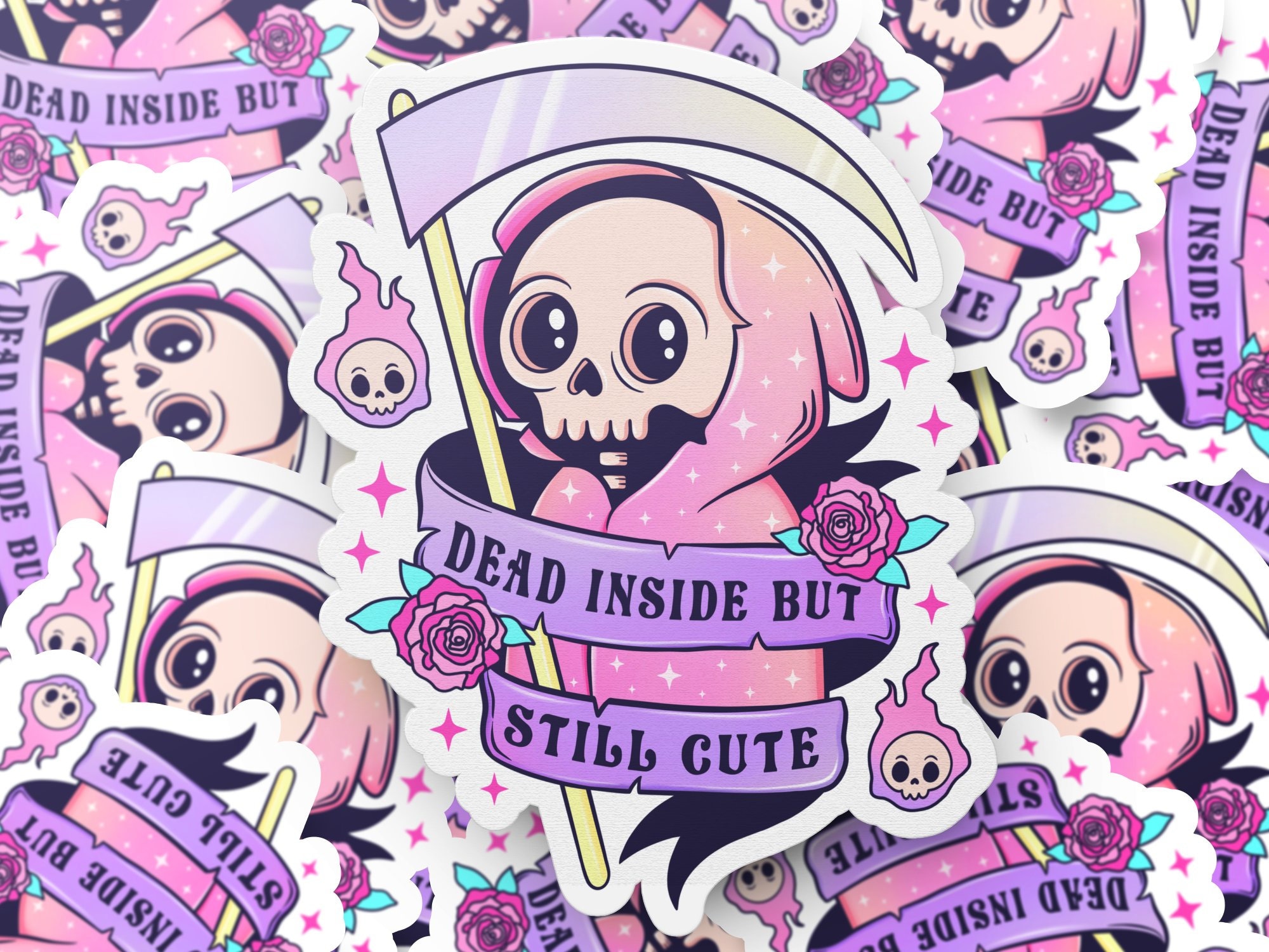 Grim Reaper Vinyl Sticker, Dead Inside but Still Cute Sticker ...