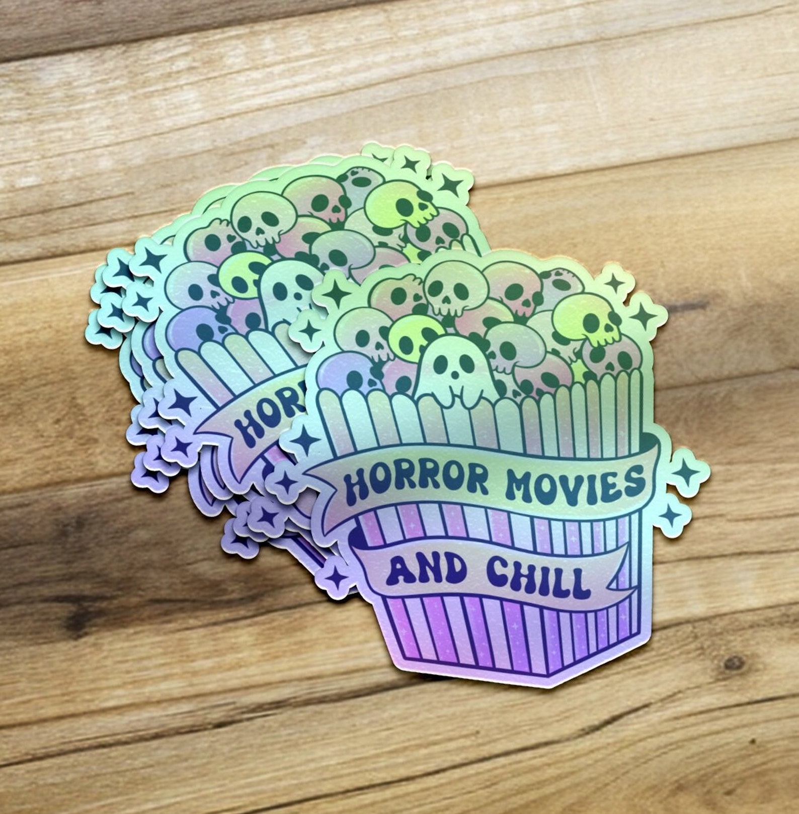 Horror Movies Holographic Vinyl Sticker, Halloween Sticker, Pastel Goth ...