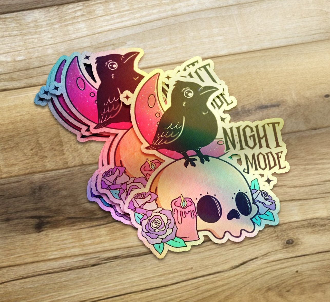 Raven Holographic Vinyl Sticker, Holographic Halloween Sticker, Pastel ...
