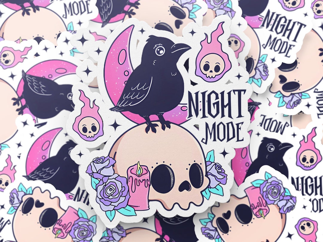 Raven Vinyl Sticker, Halloween Sticker, Pastel Goth Sticker, Night Mode ...