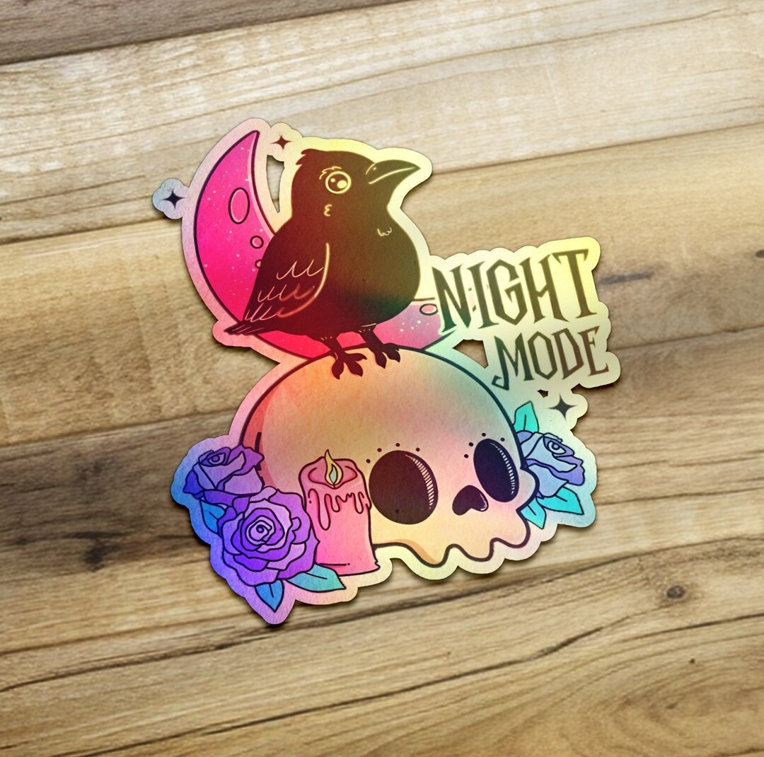 Raven Holographic Vinyl Sticker, Holographic Halloween Sticker, Pastel ...