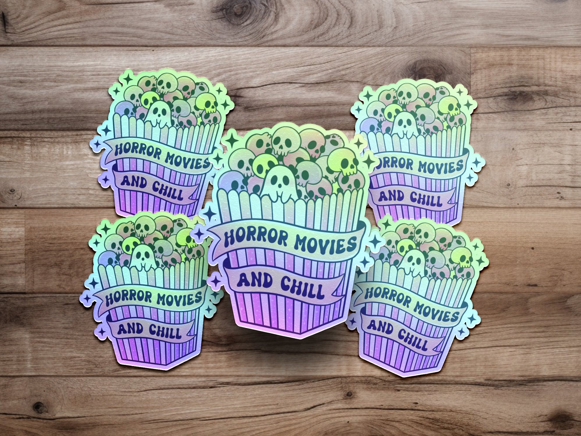 Horror Movies Holographic Vinyl Sticker, Halloween Sticker, Pastel Goth ...