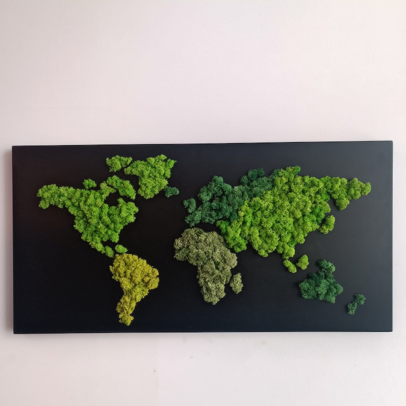 World Map for Wall Moss Wall Art Art Wall Decor Moss Art - Etsy