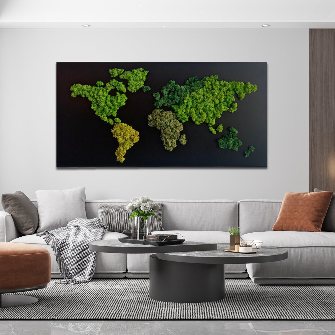 World Map for Wall | Moss Wall Art | Art Wall Decor | Moss Art ...