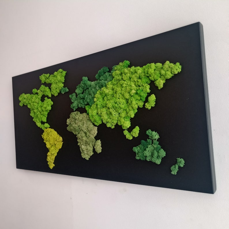 World Map for Wall Moss Wall Art Art Wall Decor Moss Art - Etsy