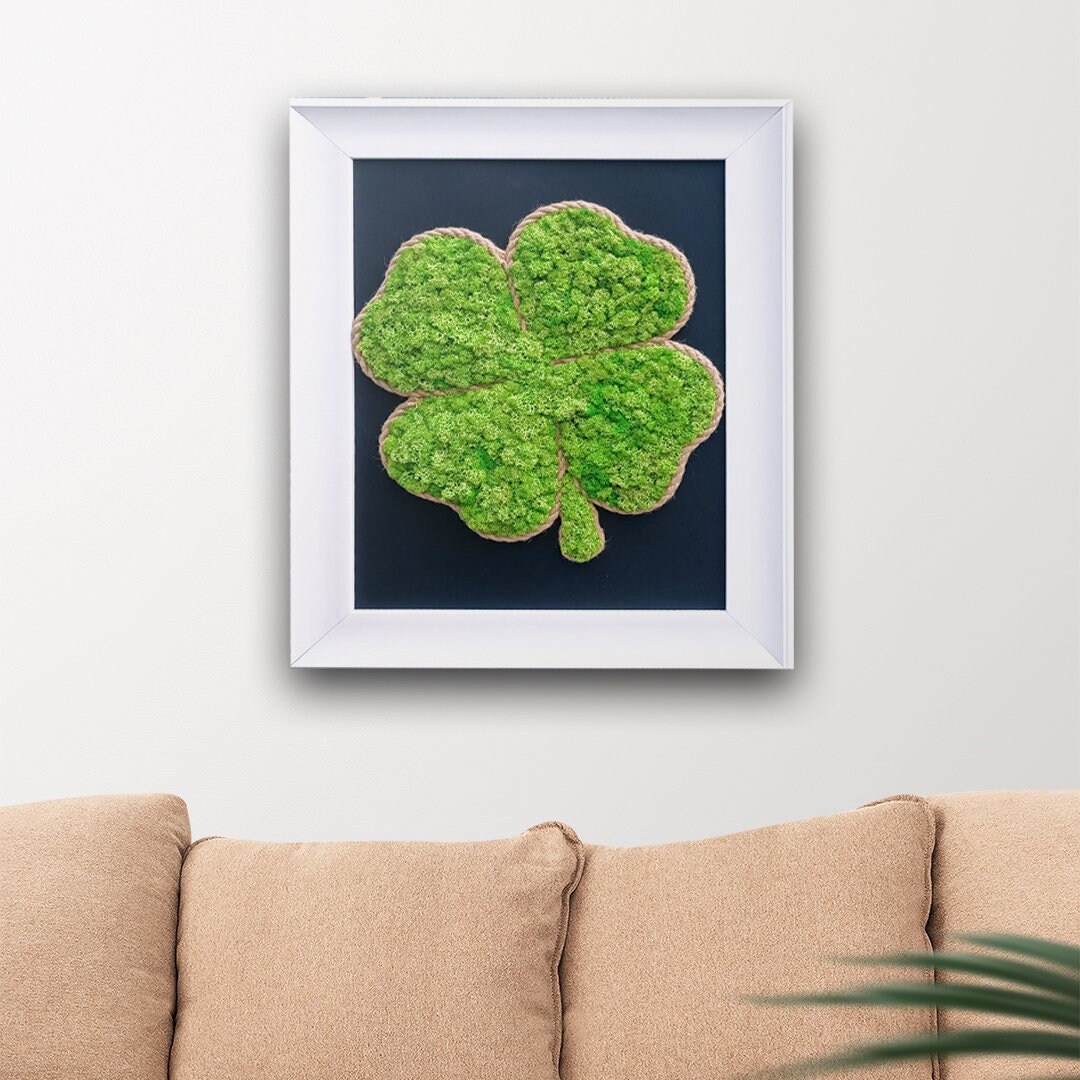 Four-leaf Clover Moss Wall Art: Handmade Preserved Moss Decor (50x40cm ...