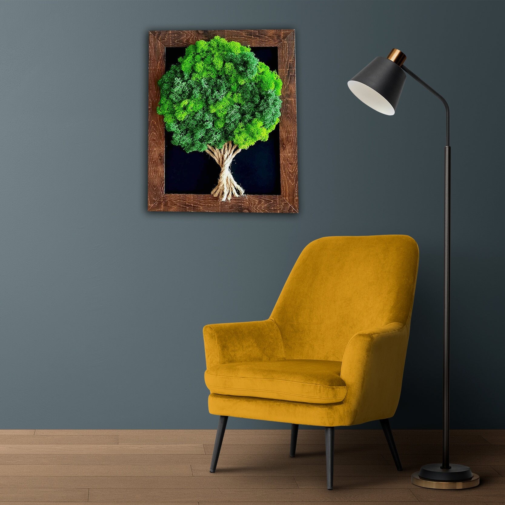 Living Picture for Wall and Desk Moss Tree of Life Brown Frame Real ...