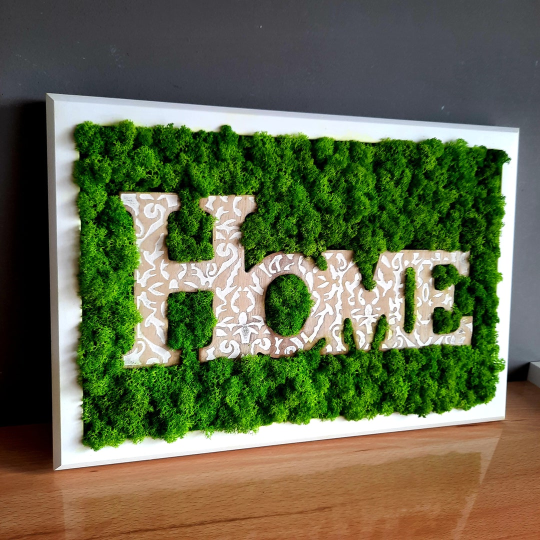 Moss Panel HOME , Green Wall Art, Real Moss Decor, Preserved Flowers ...