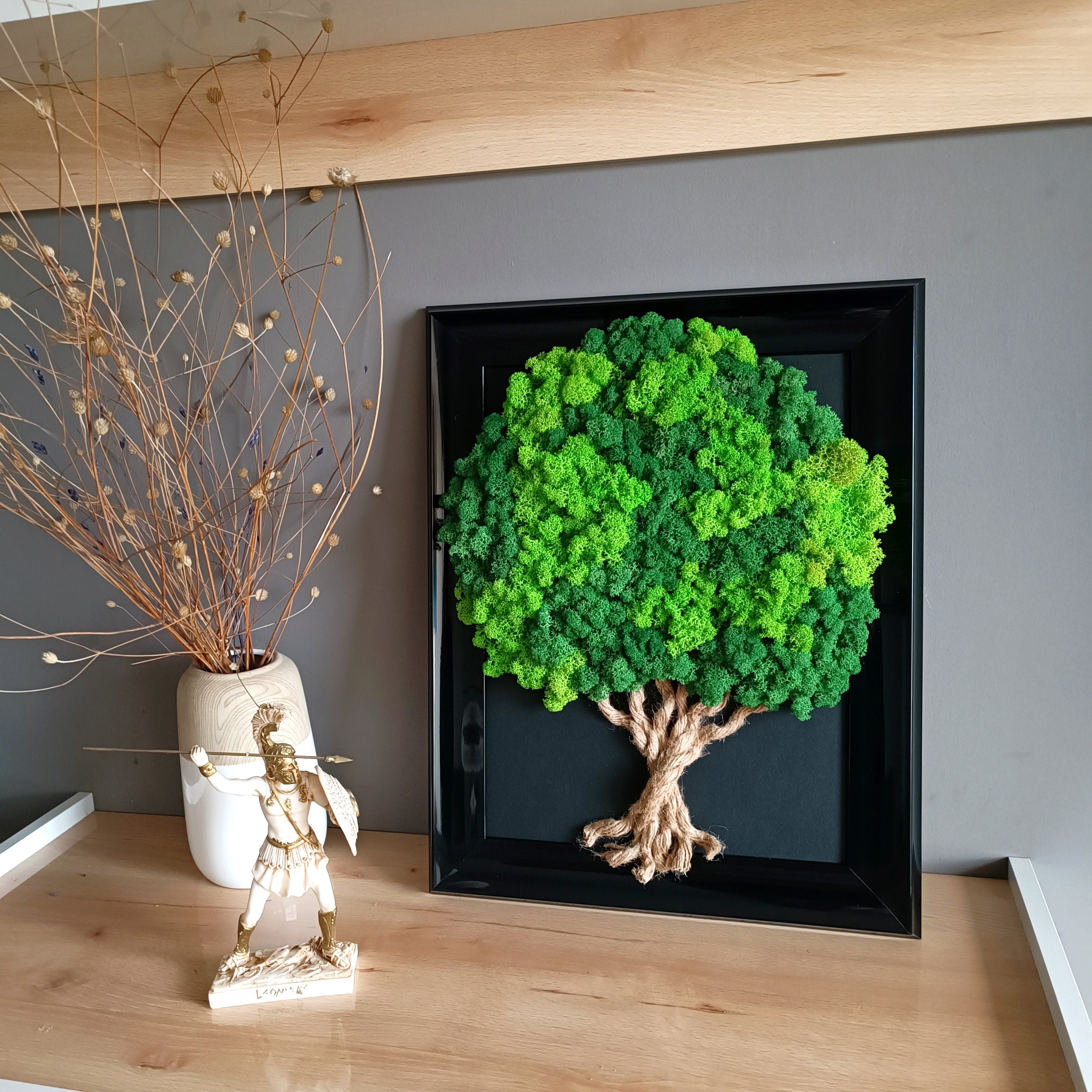 Living Picture Wall Moss Tree of Life Black Gloss Frame Real Moss Decor ...