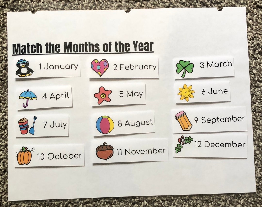 Match the Months of the Year Learning Page - Etsy
