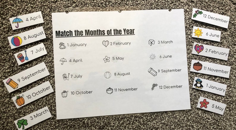 Match the Months of the Year Learning Page - Etsy