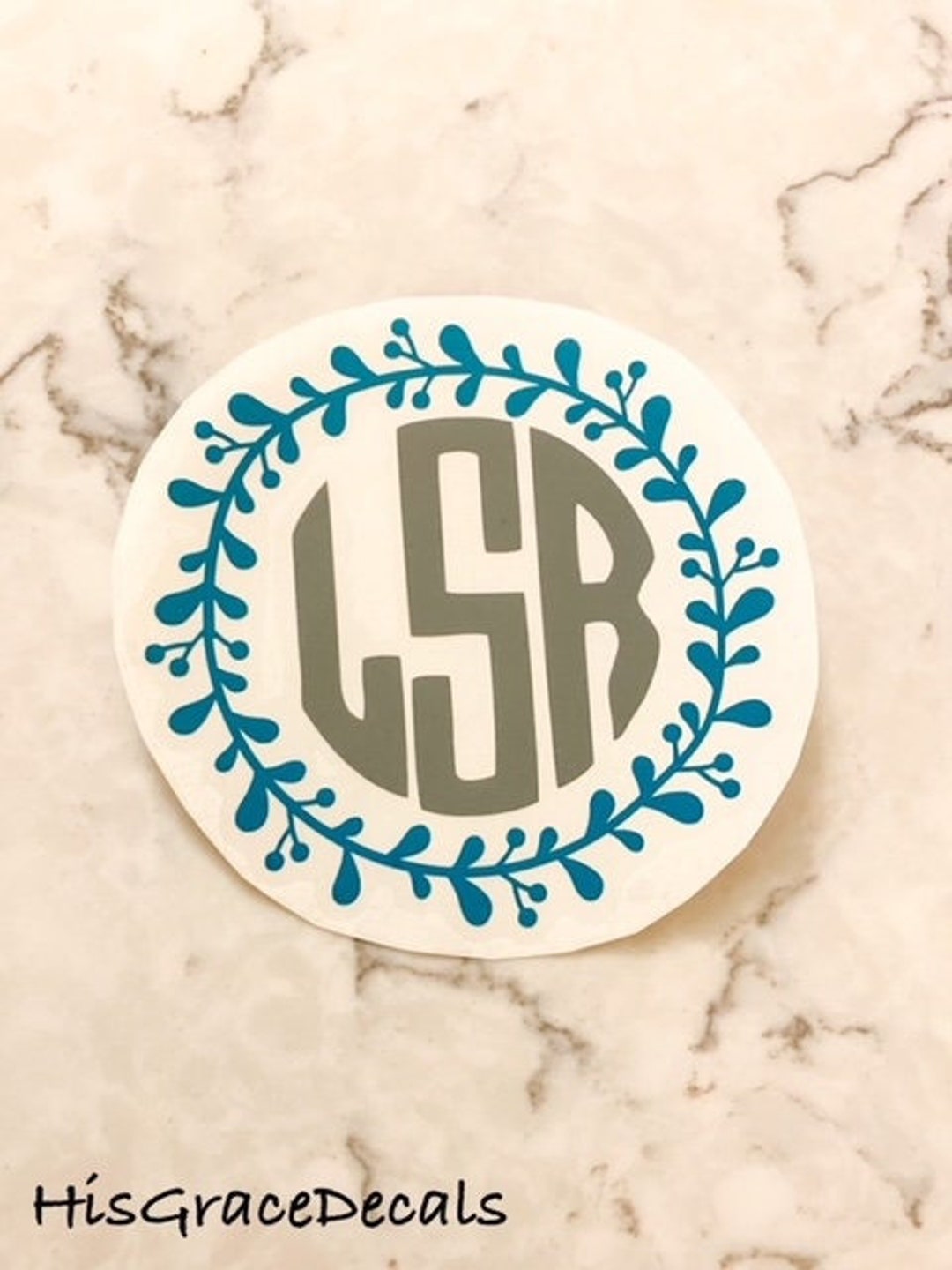 Circle Monogram Decal - Greenery Monogram - Etsy