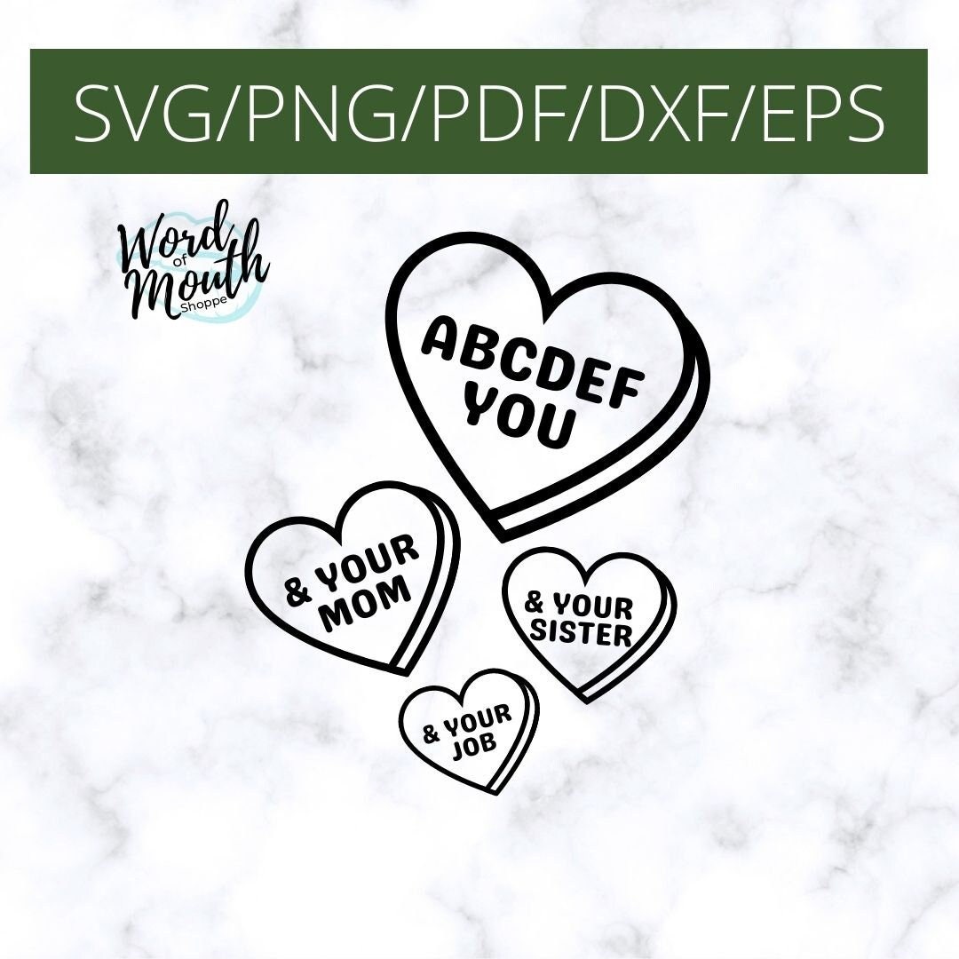 Valentine ABCDEFU/ ABCDEF You/ Candy Hearts/ Conversation Hearts Svg ...