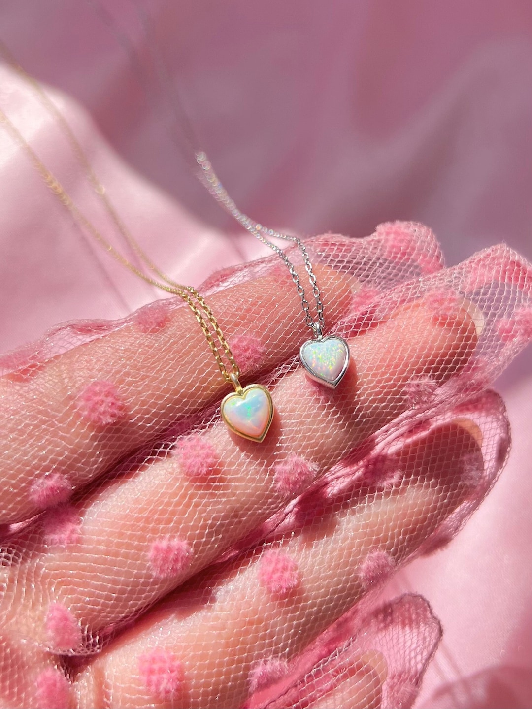 925K Sterling Silver-minimal Opal Heart Necklace-white Opal Necklace ...