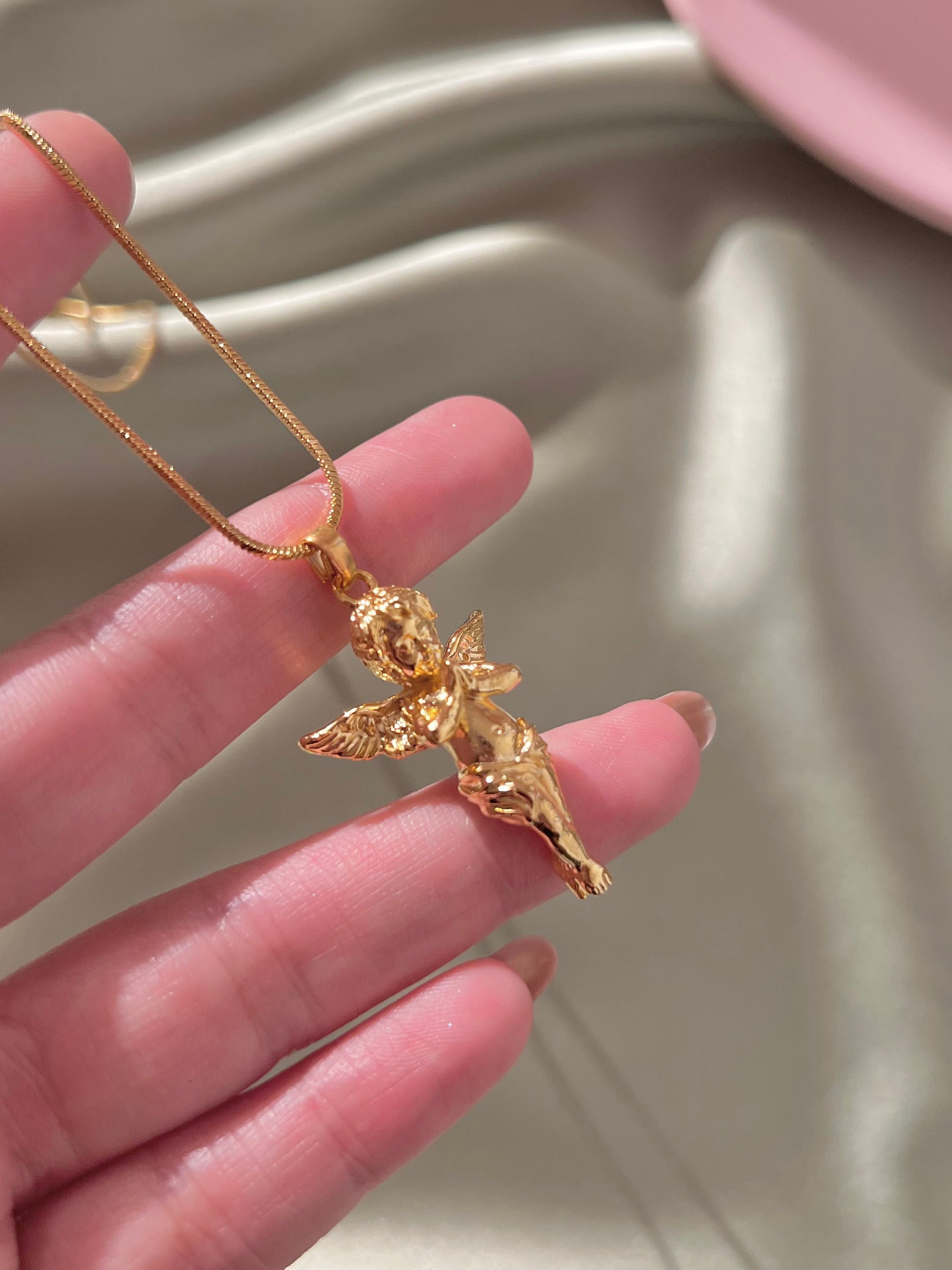 Angel Necklace Baby Angel Necklace Cherub Necklace 18K - Etsy