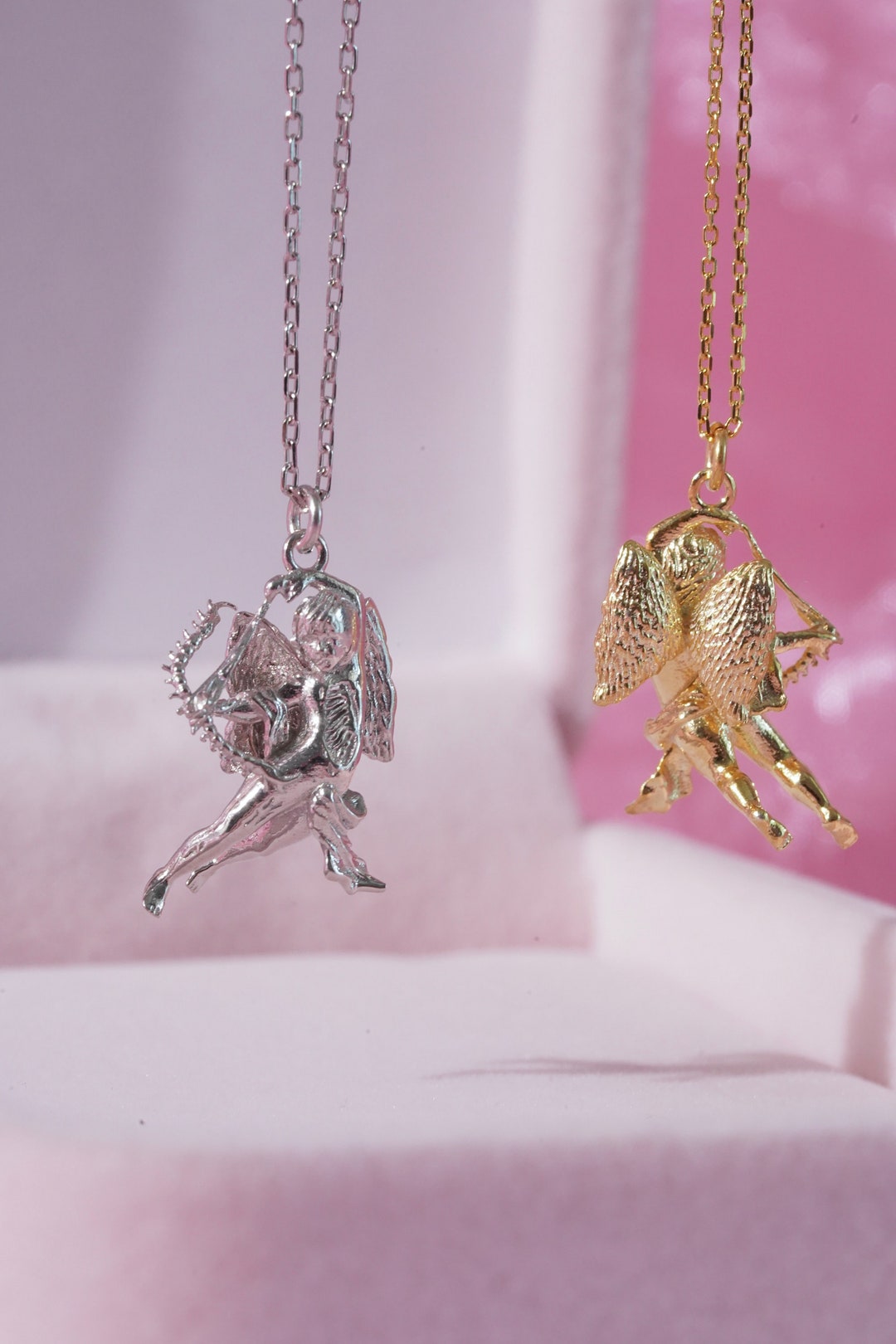 Ethereal Cupid's Embrace: 925 Sterling Silver Angel Arrow Necklace A ...