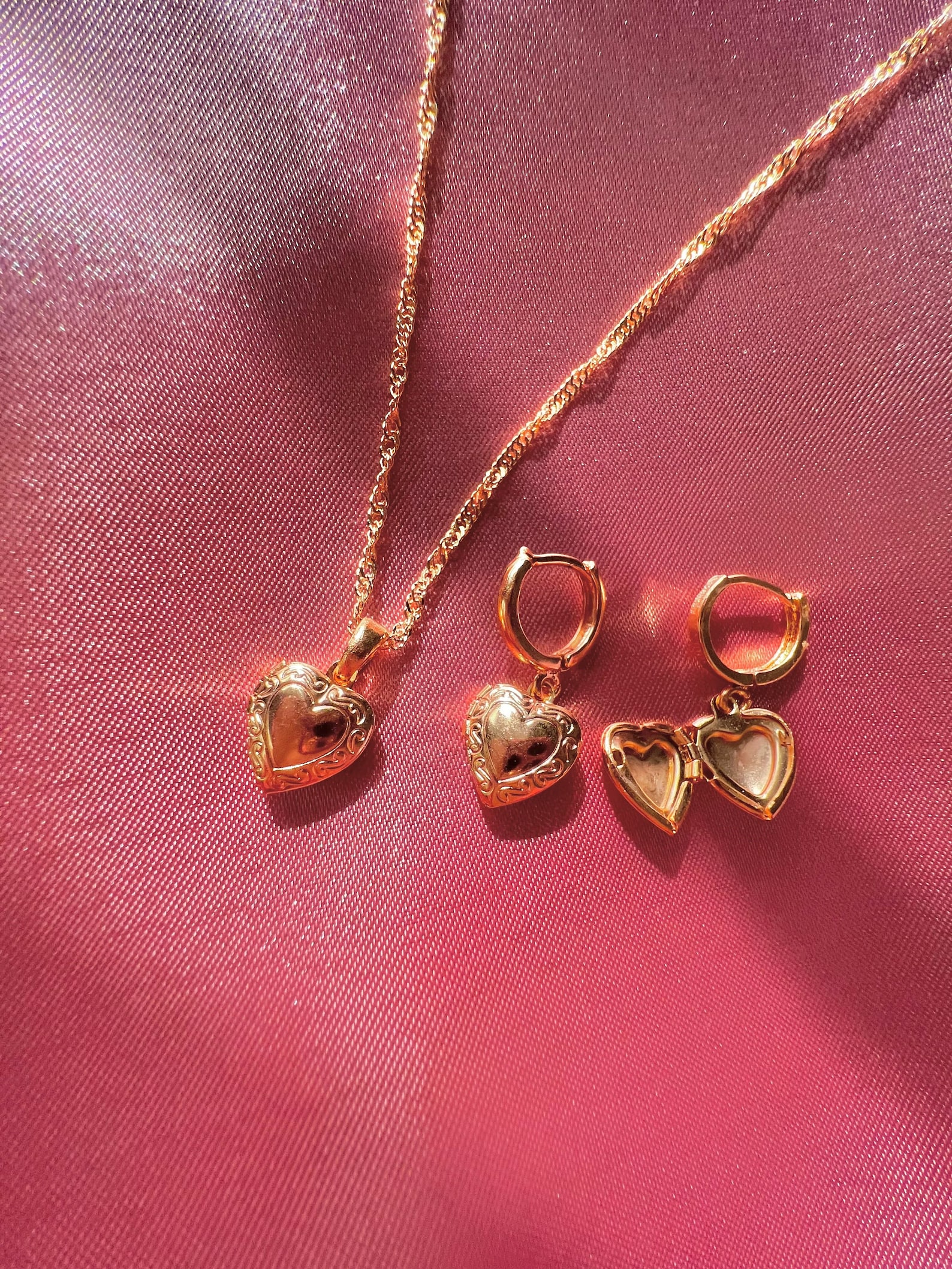 Heart Locket Gold Plated Brass, Gift for Her, Locket Necklace Cz ...