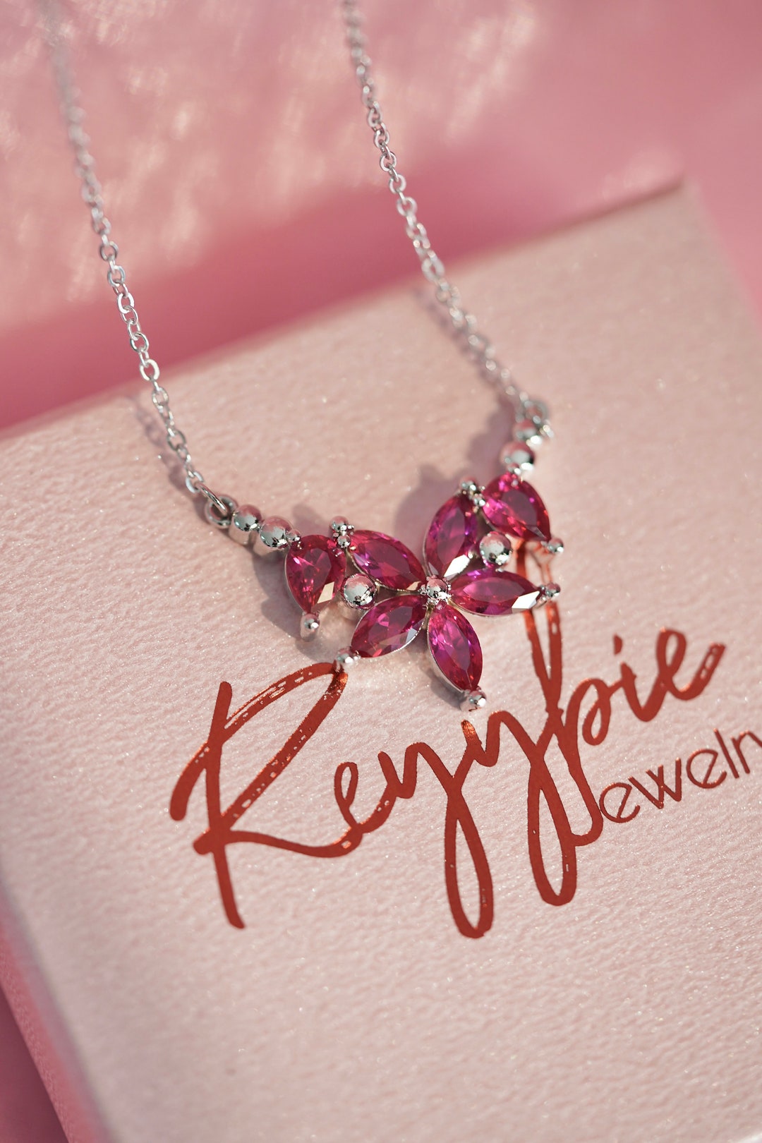 Draculaura Inspired Flower Necklace, Handmade Pink Gem Jewelry, Elegant ...