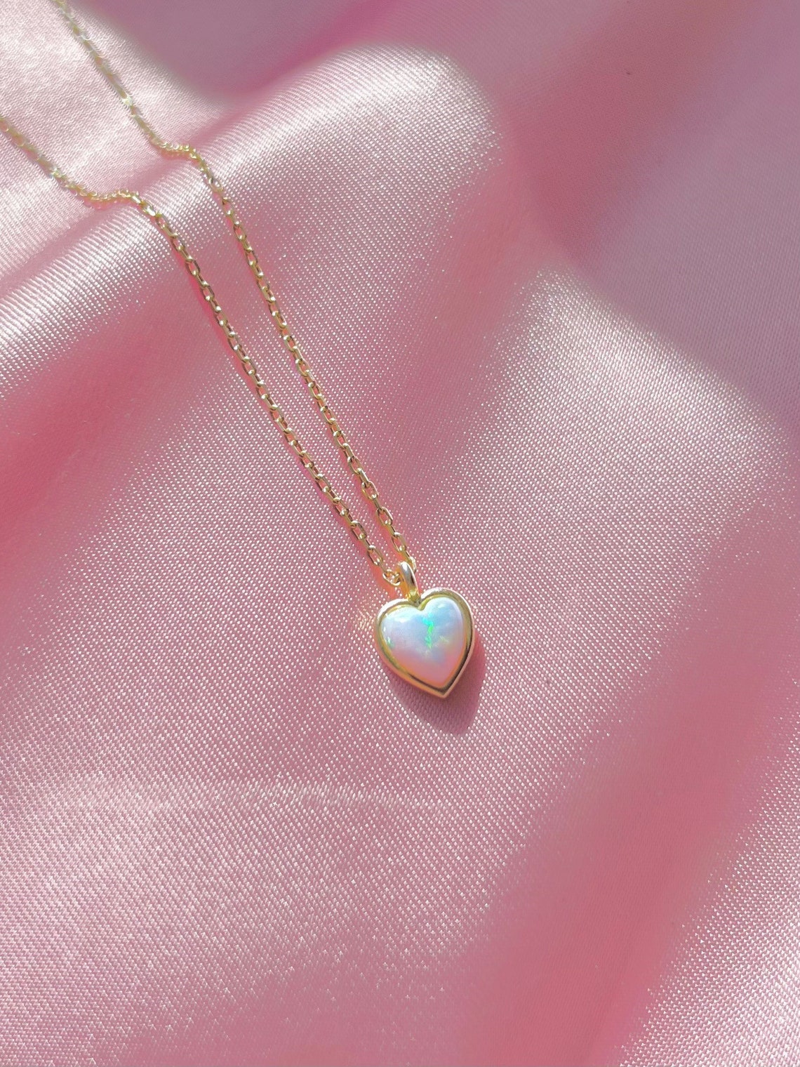 925K Sterling Silver-minimal Opal Heart Necklace-white Opal - Etsy