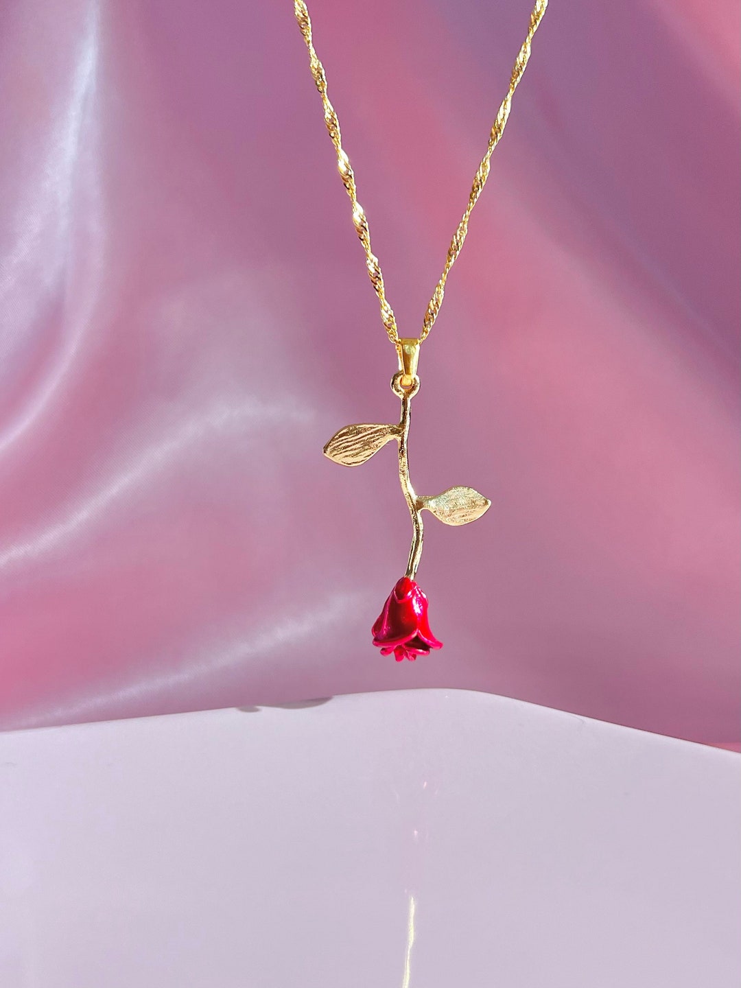 The Beauty Rose Necklace- Red Rose Necklace -gold Plated -princess ...