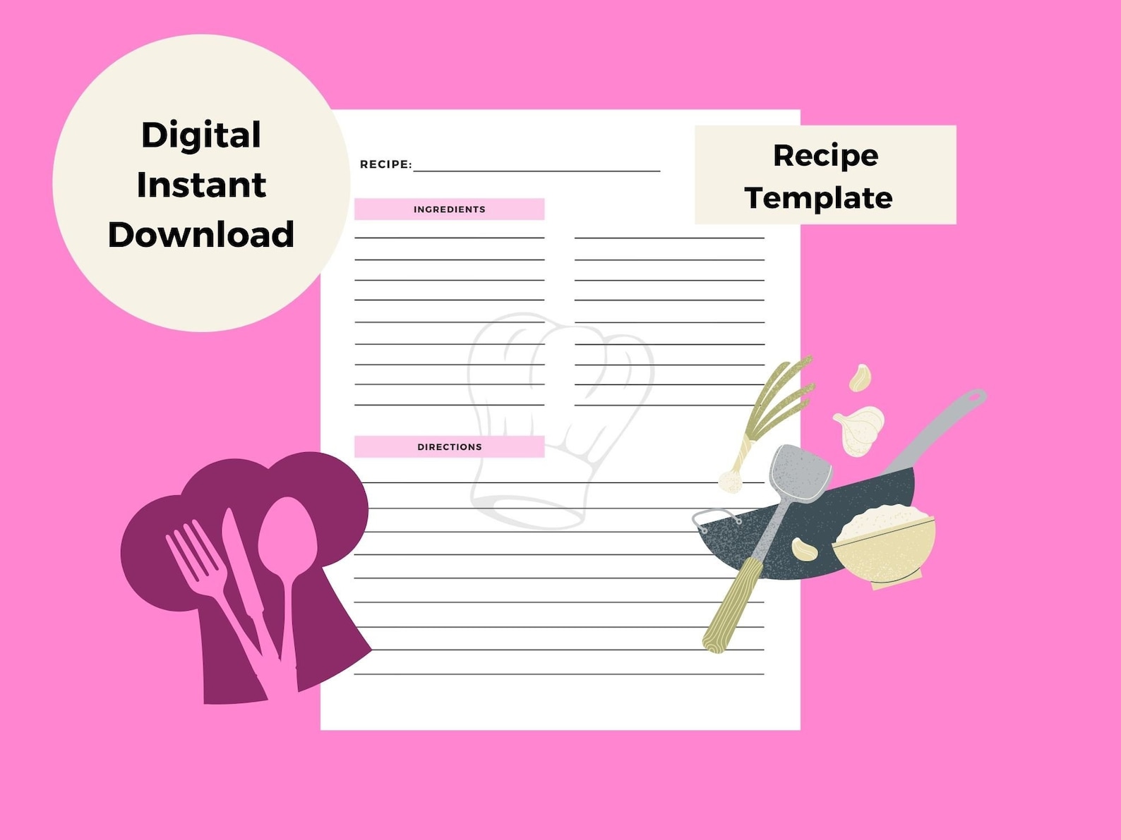 Printable Recipe Template Printable Recipe Blank Recipe | Etsy