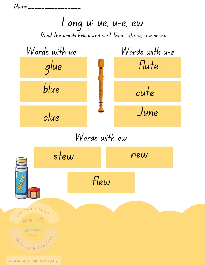 Practice With Long U Vowel Worksheet - Etsy