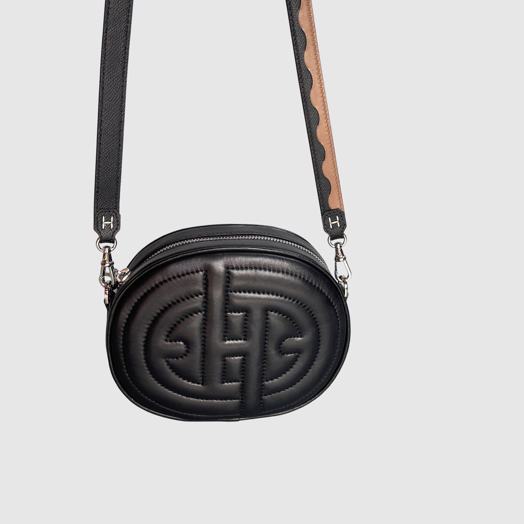 Designer Black Leather Quilted Bum Bag, Mini Bag With Detachable Epsom ...