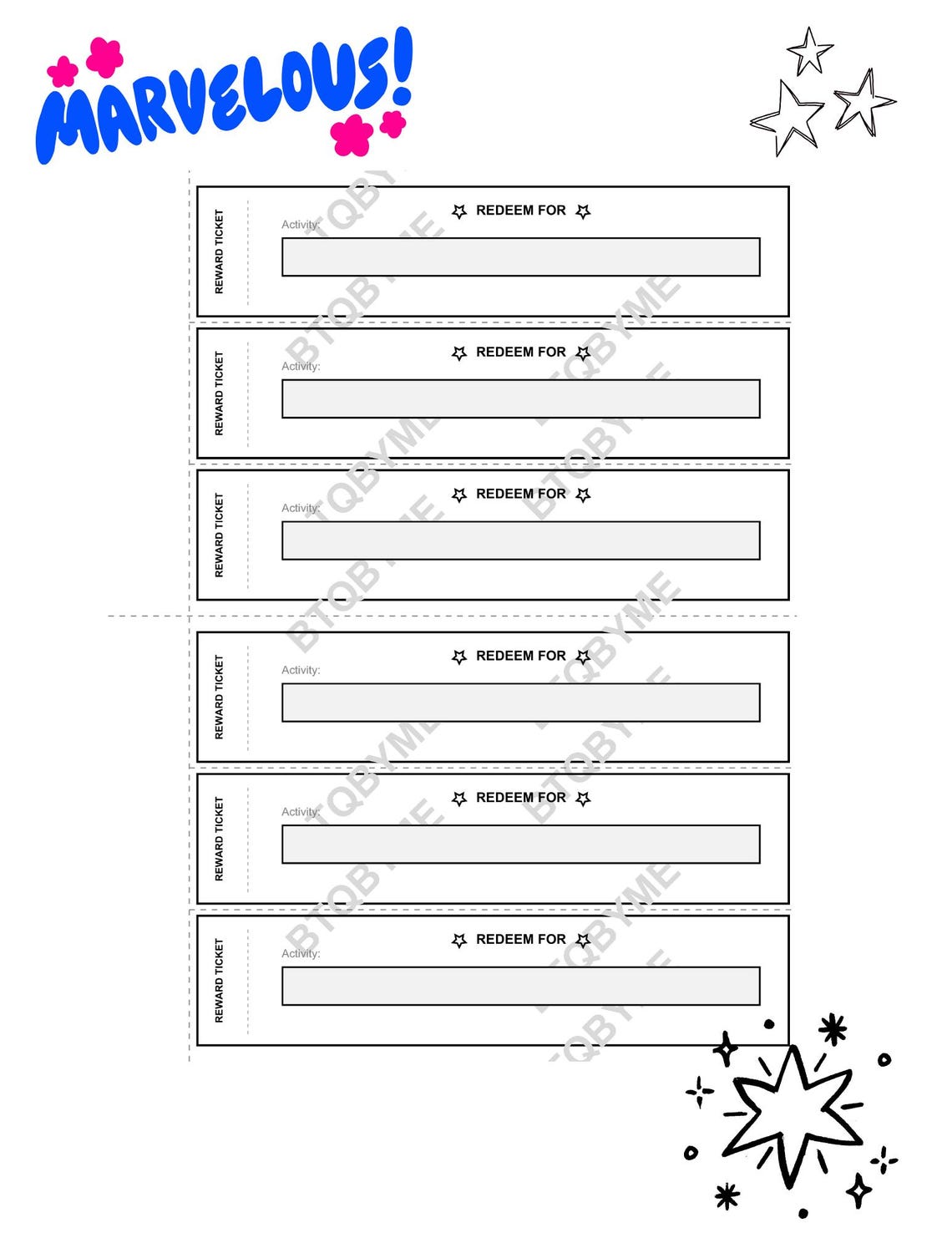 Editable Kids Reward Tickets | Printable Coupons | Instant Digital ...