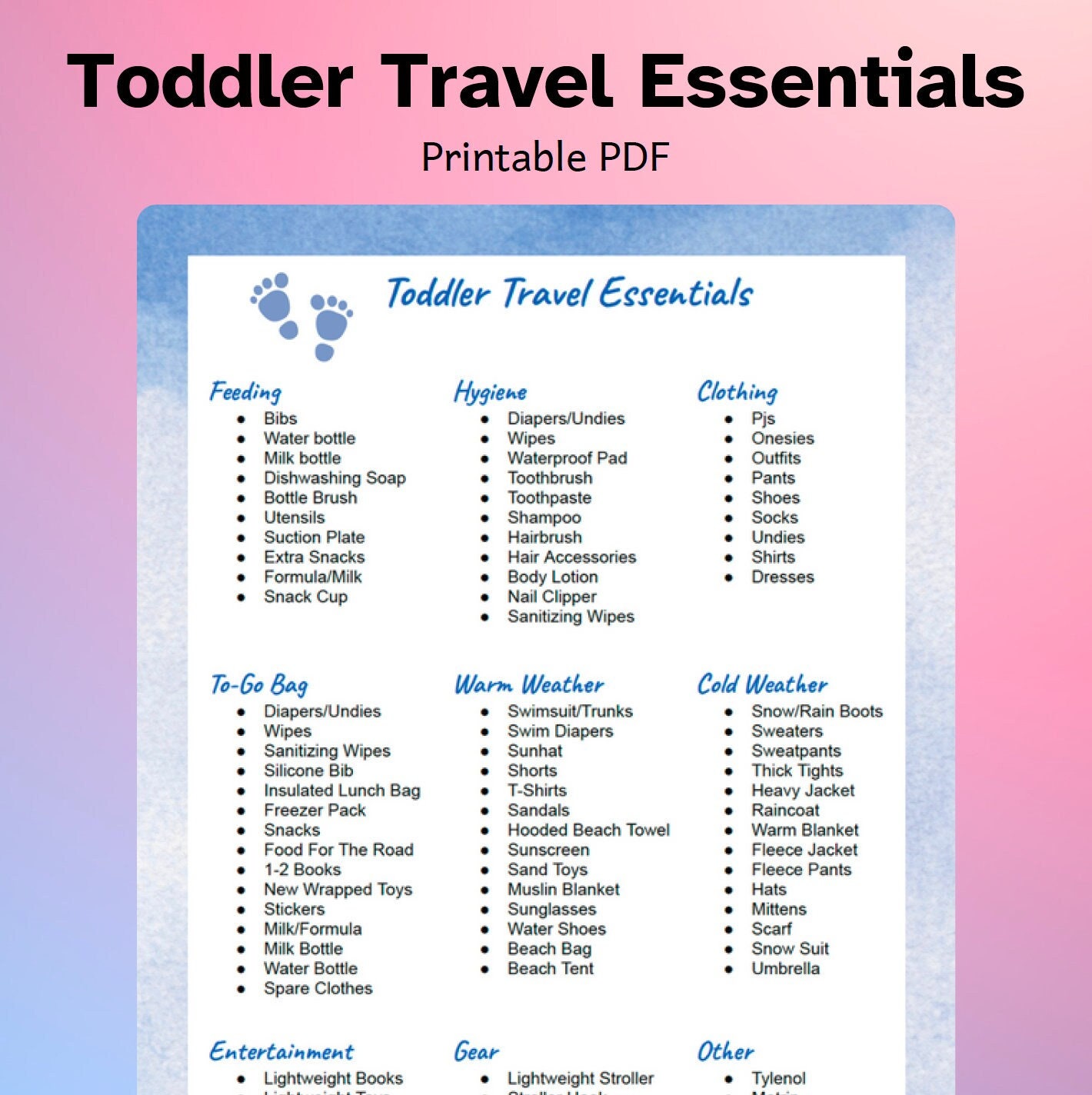 Toddler or Small Child Travel Essentials Packing List PDF Instant Download - Etsy